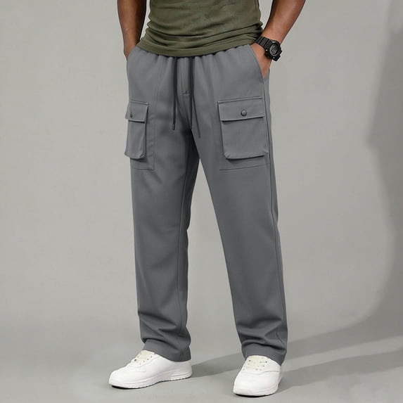 Bnwani Men Pants Casual Cargo Button with Multi Pockets Drawstring ...