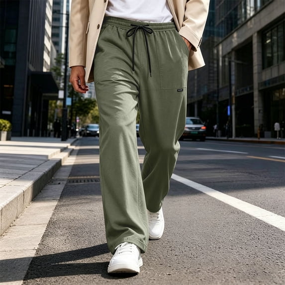 Bnwani Men Pants Casual Loose Drawstring Elastic Waist with Pockets ...