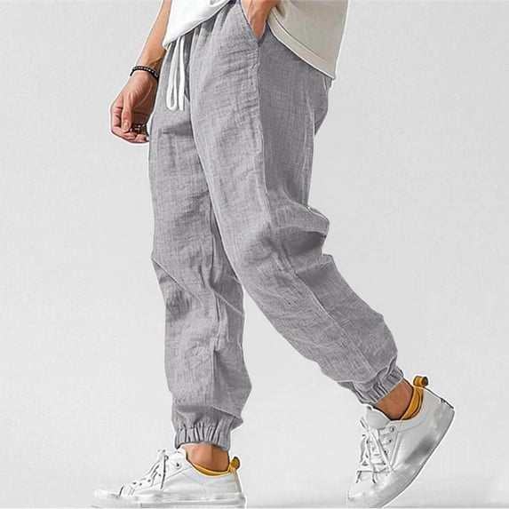 Bnwani Men Pants Fashion Elastic Waist with Pockets Linen Pants Harem ...