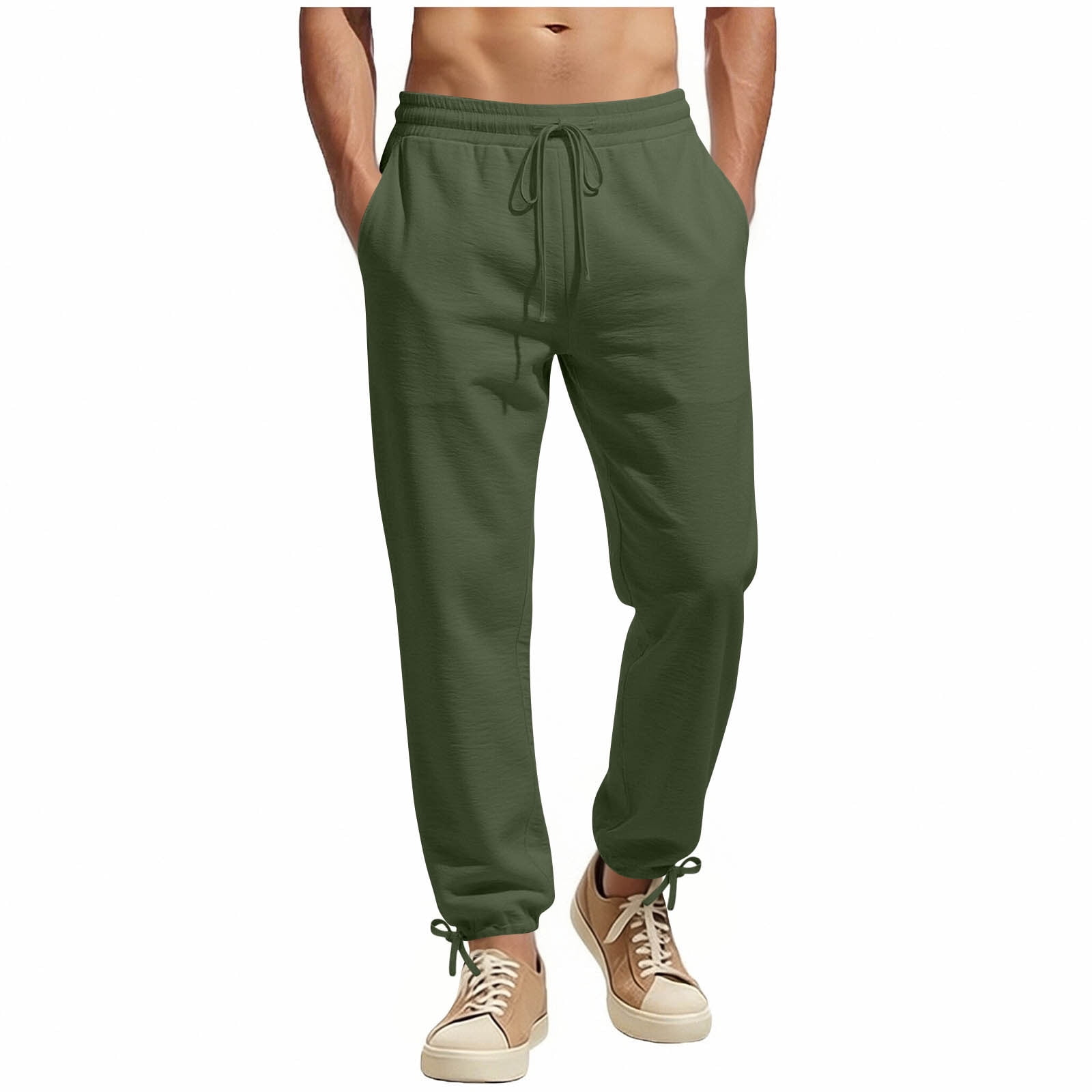 Bnwani Men Pants Fashion Linen with Pockets Solid Color Harem Pants ...