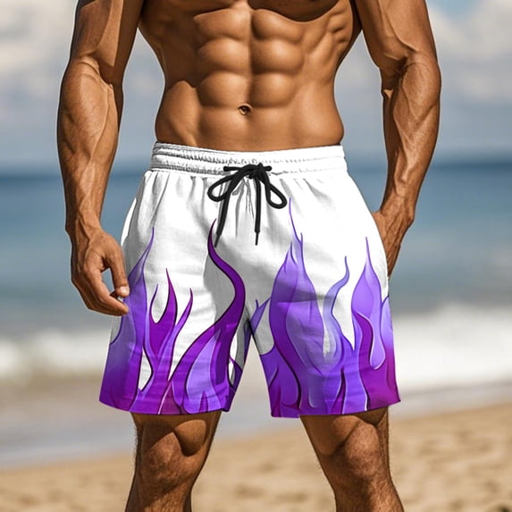 Bnwani Men Shorts Fashion Loose Straight Leg Drawstring Flame Print ...