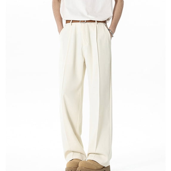 Bnwani Mens Pants Casual Pleated Loose Solid Color with Pockets ...
