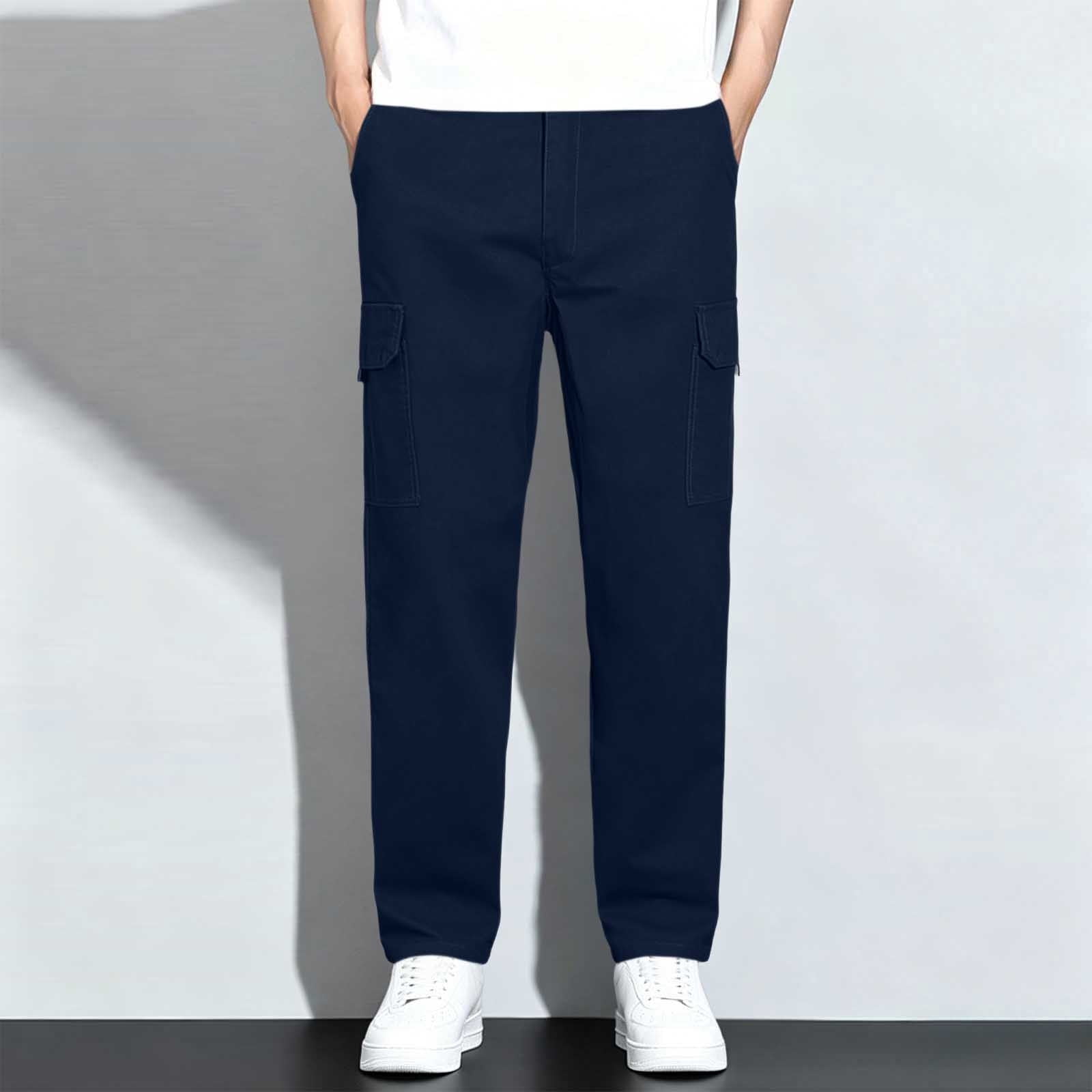 Bnwani Mens Pants Casual with Multi Pockets Zipper Straight Leg Mens ...