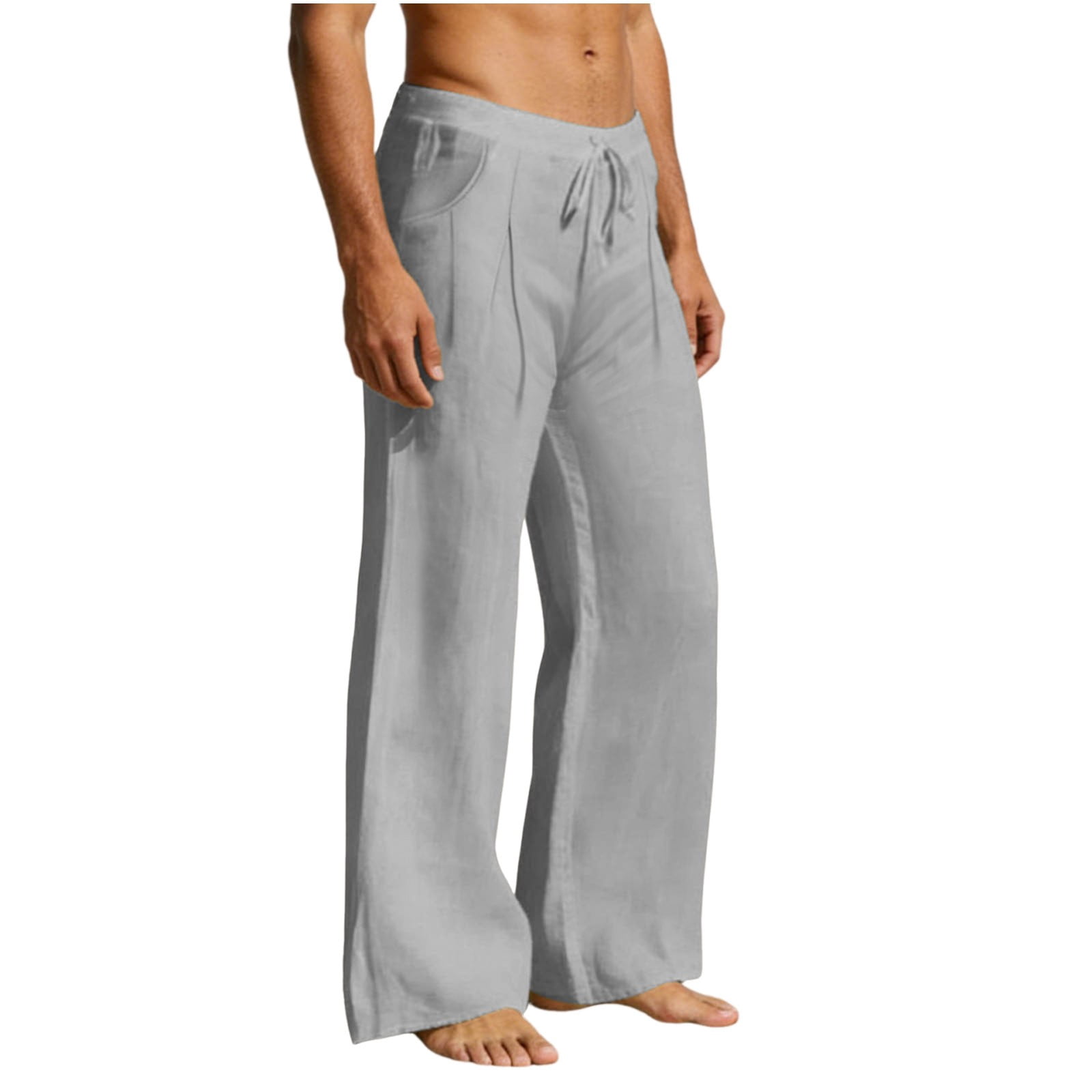 Bnwani Mens Pants Casual with Pockets Beach Pleated Linen Pants Long ...