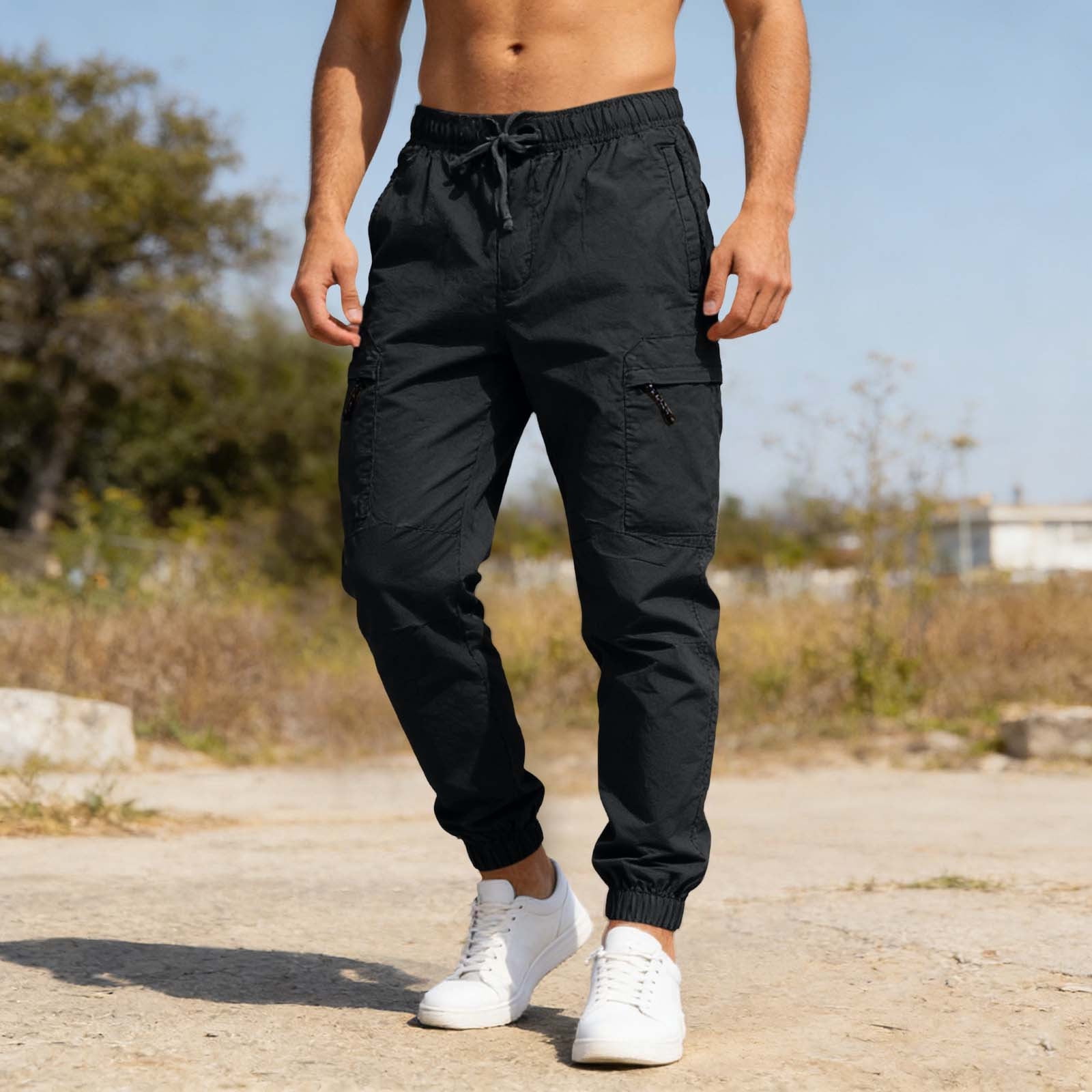 Bnwani Mens Pants Fashion Elastic Waist Mens Cargo Pants Outdoor Harem ...