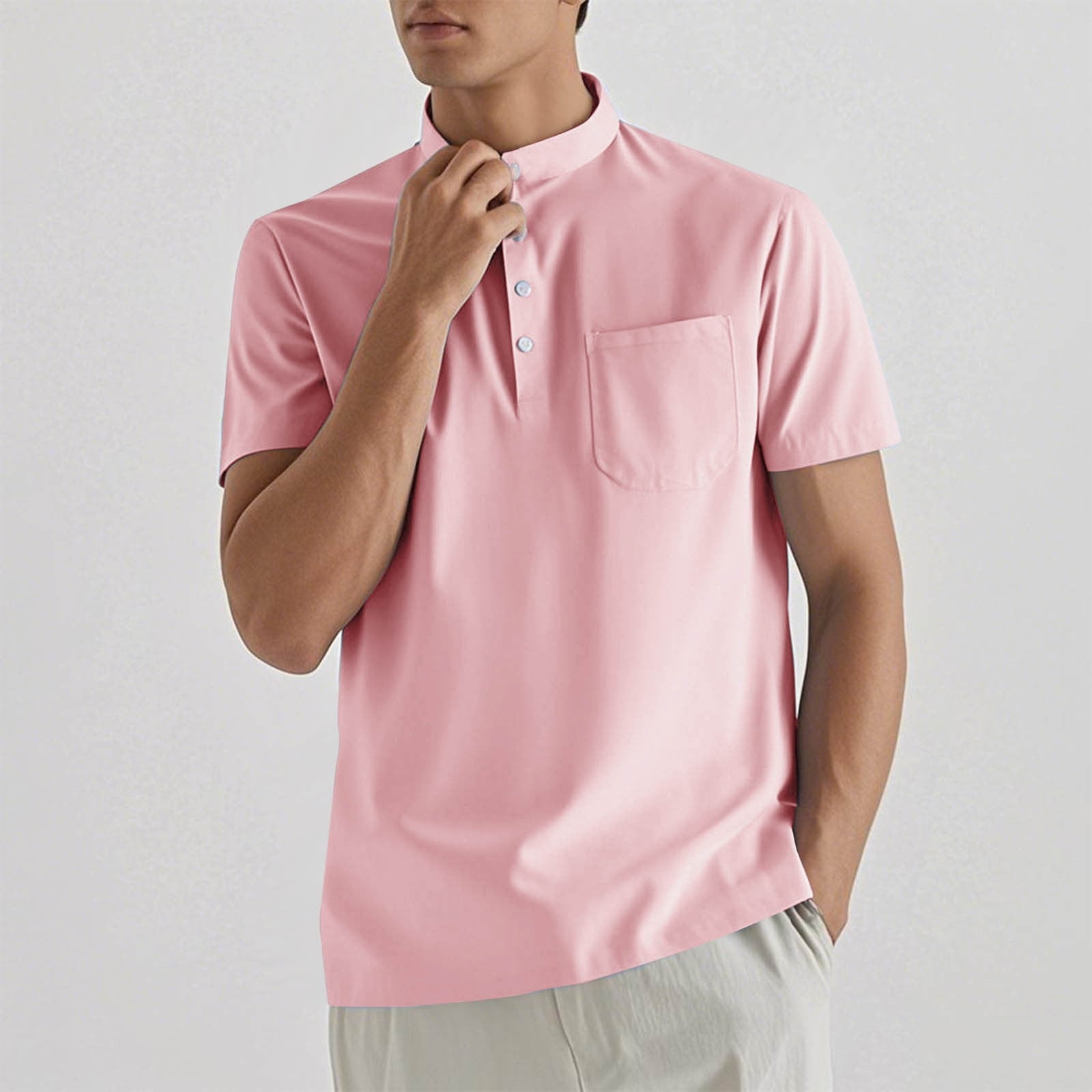 Bnwani Mens Shirts Quick Dry Solid Color Shirts Comfortable Tee Pink ...