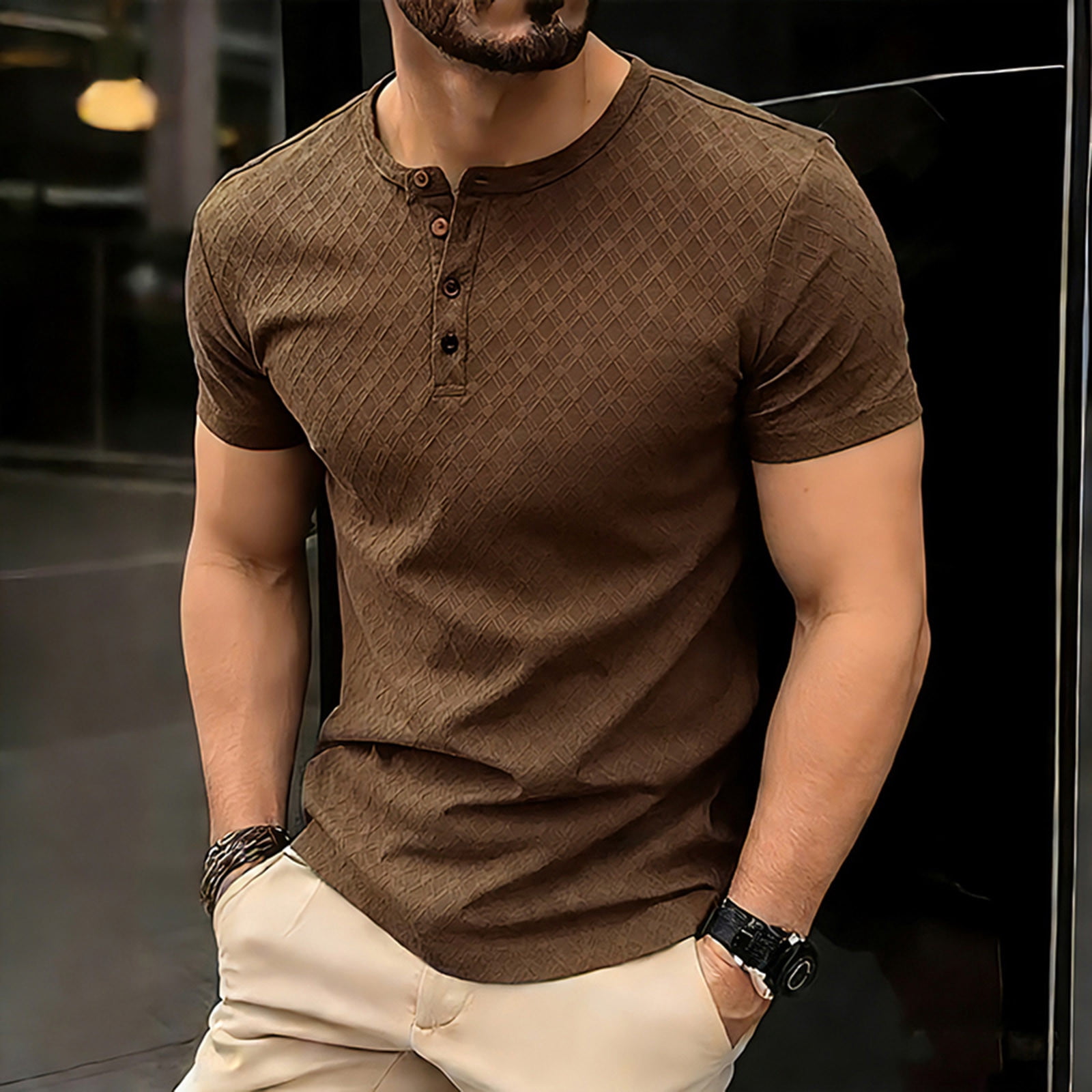 Bnwani Mens Shirts Short Sleeve Casual Shirts for Men Crew Neck ...