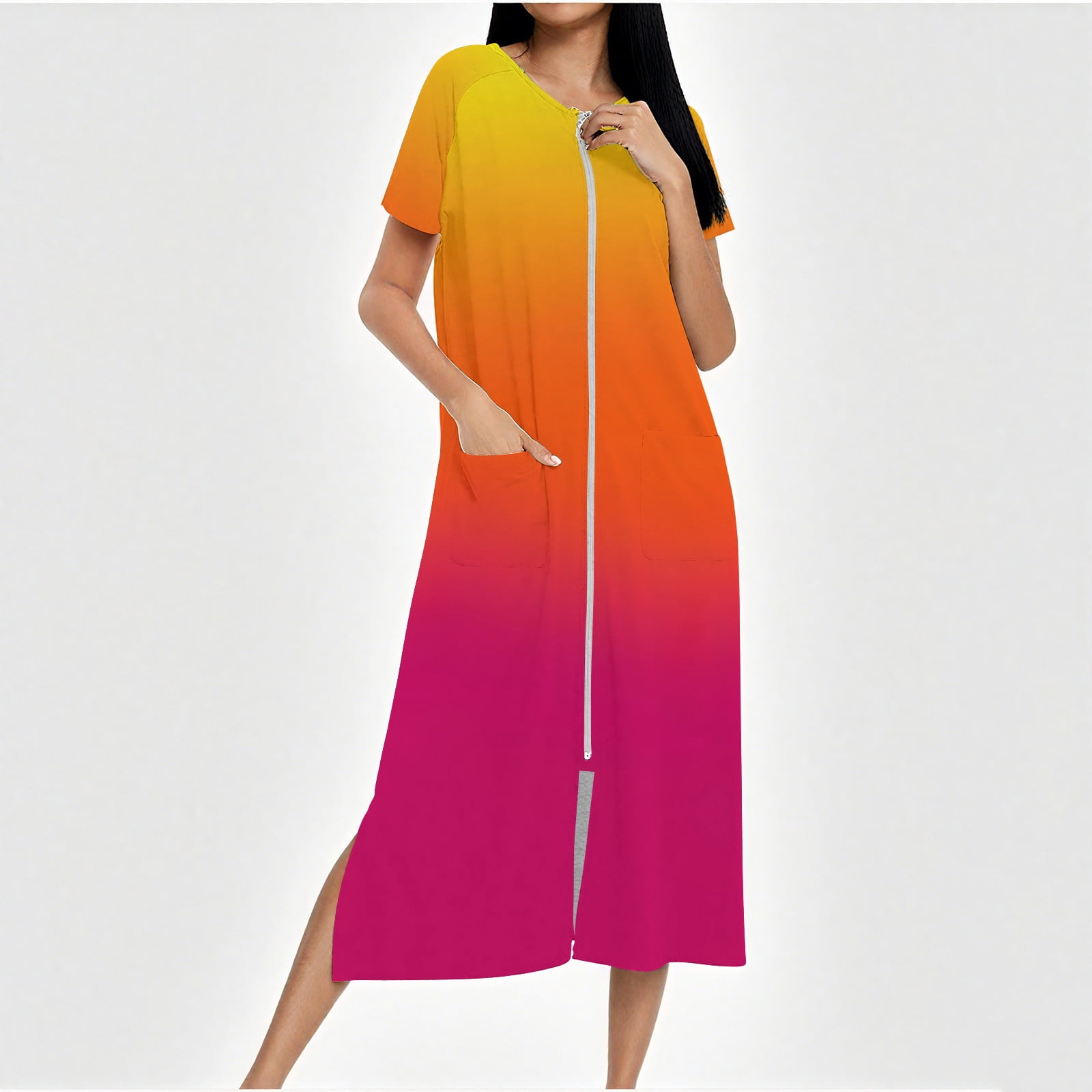 Bnwani Nightgown Long,Pajamas for Women,Ombre,Zipper,Knitted,Full ...