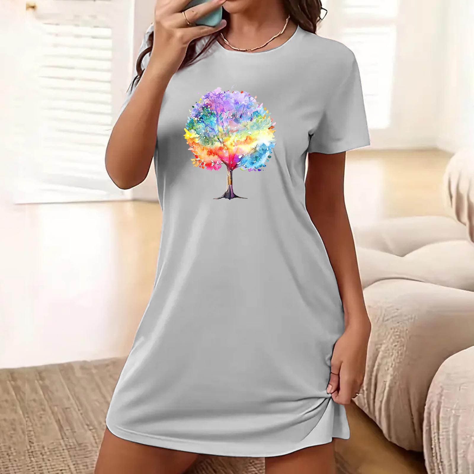Bnwani Nightgowns for Women Plus Size,Womens Nightgown,Printed,Short ...