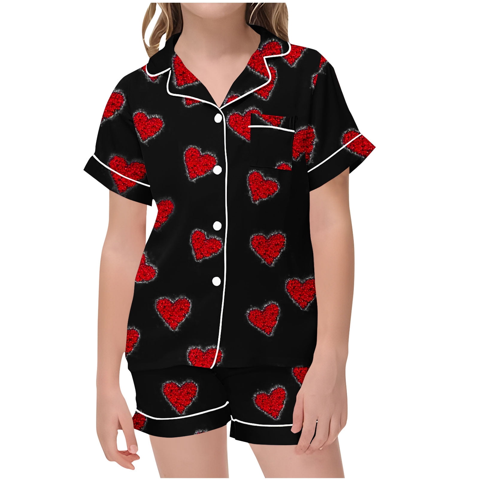 Bnwani Pajamas Set for Toddler Girls Winter Short Sleeve Solid ...