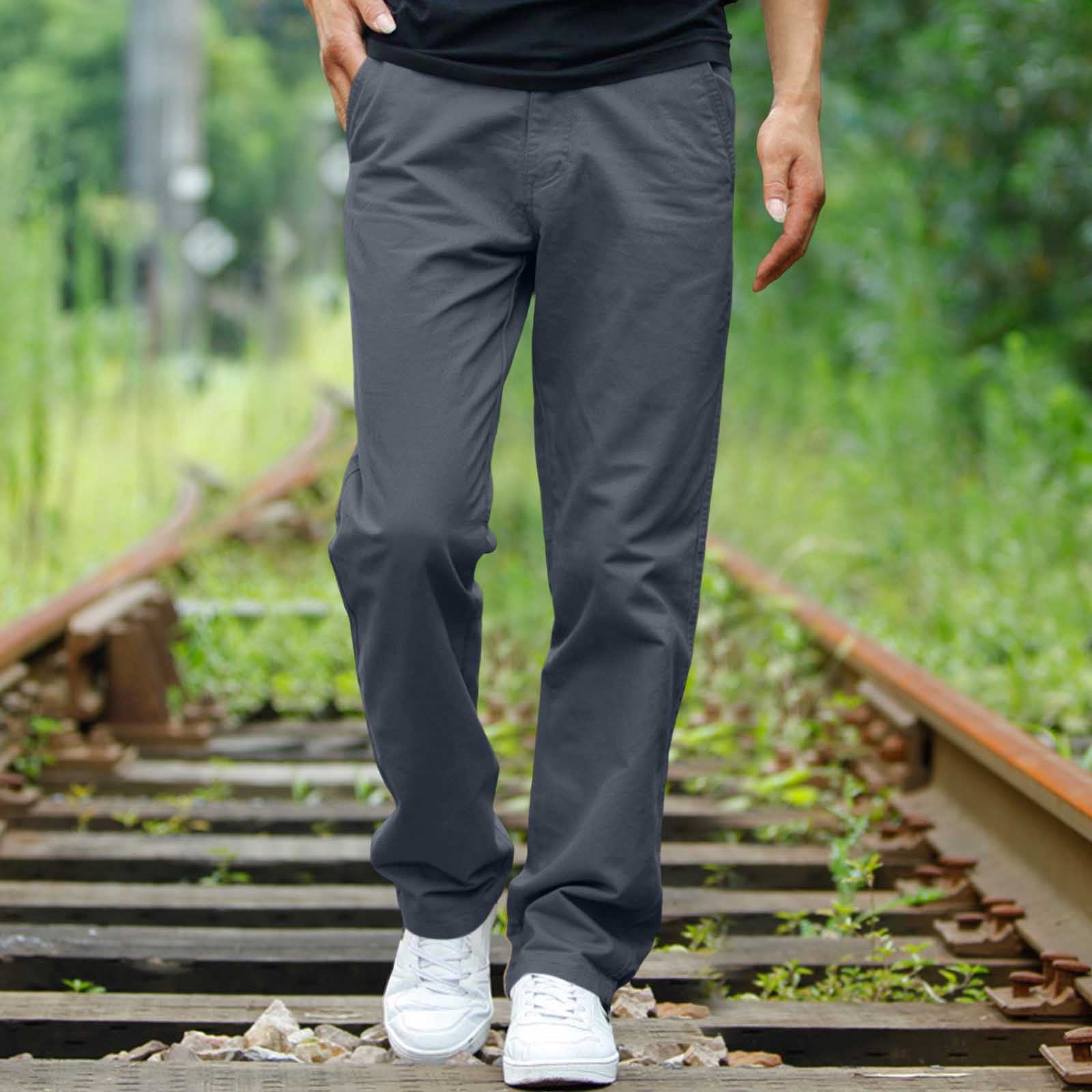 Bnwani Pants for Men Casual with Multi Pockets Zipper Straight Leg Mens ...