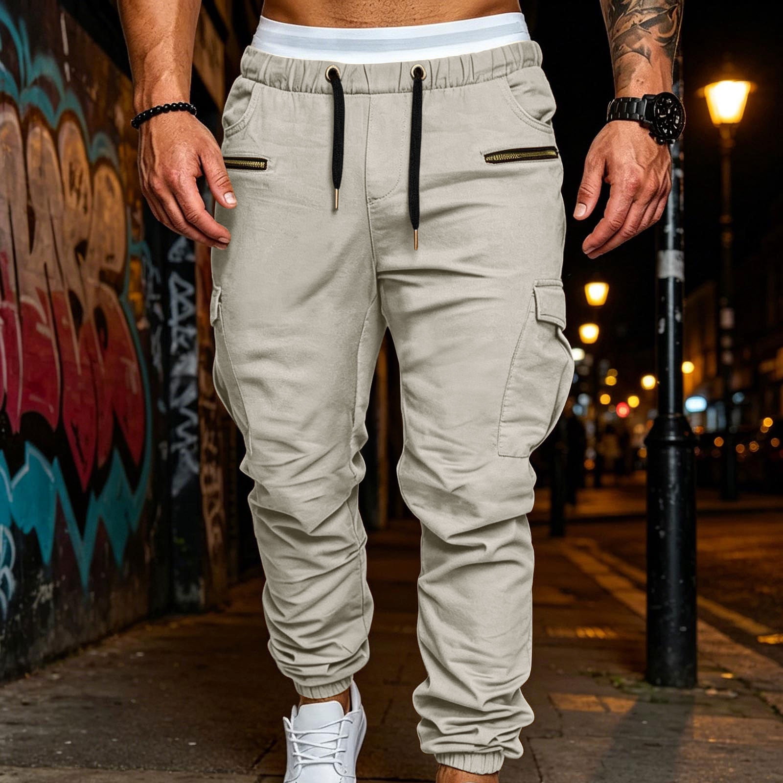 Bnwani Pants for Men Casual with Zipper Pockets Straight Leg Outdoor ...