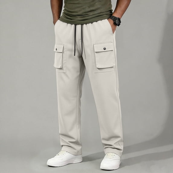 Bnwani Pants for Men Fashion Drawstring Elastic Waist Cargo Button with ...