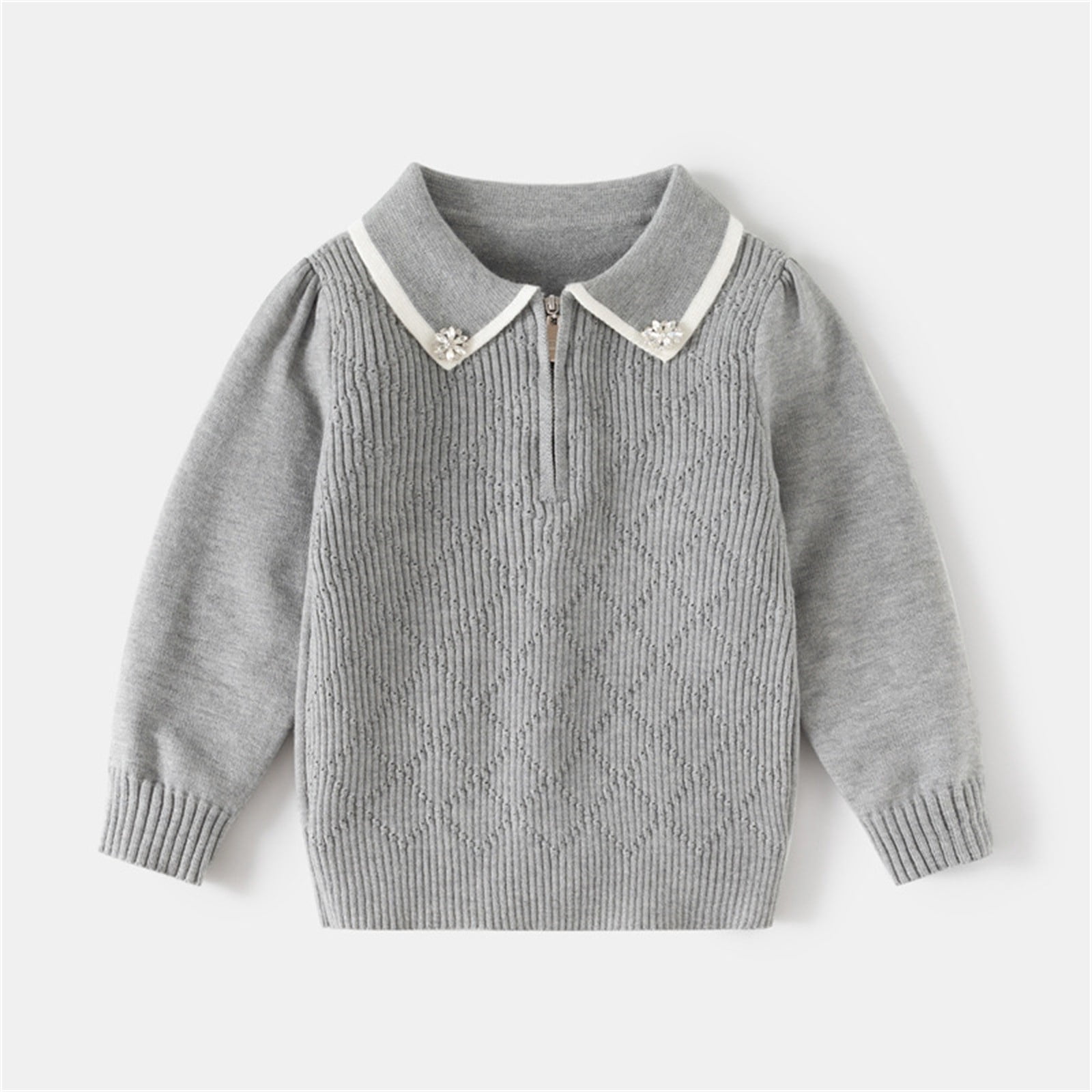 Bnwani Pullover Sweater for Girls Knitted Cotton Lapel Long Sleeve ...
