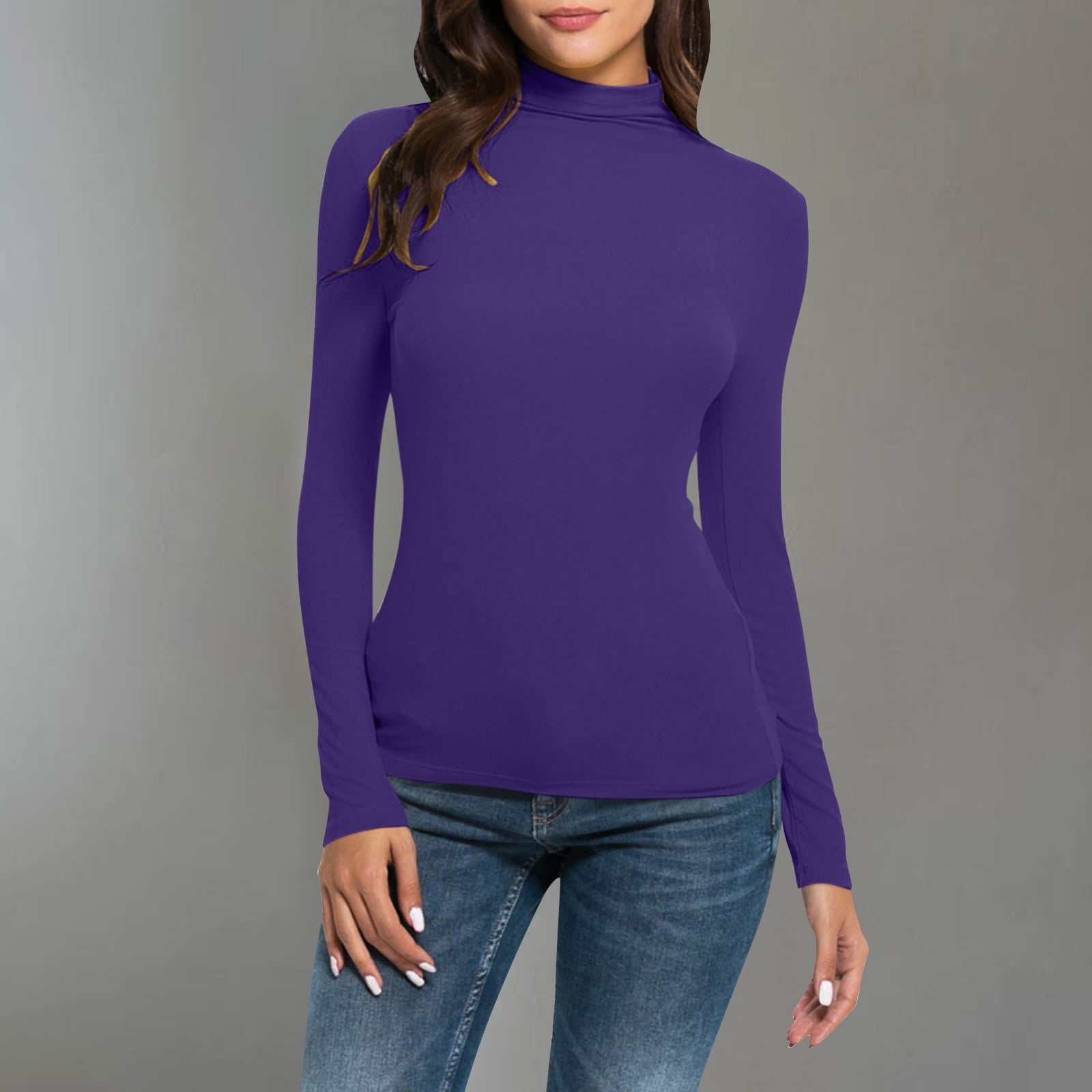 Bnwani Purple Sweater Turtle Necks for Womens Long Sleeve Womens Solid ...