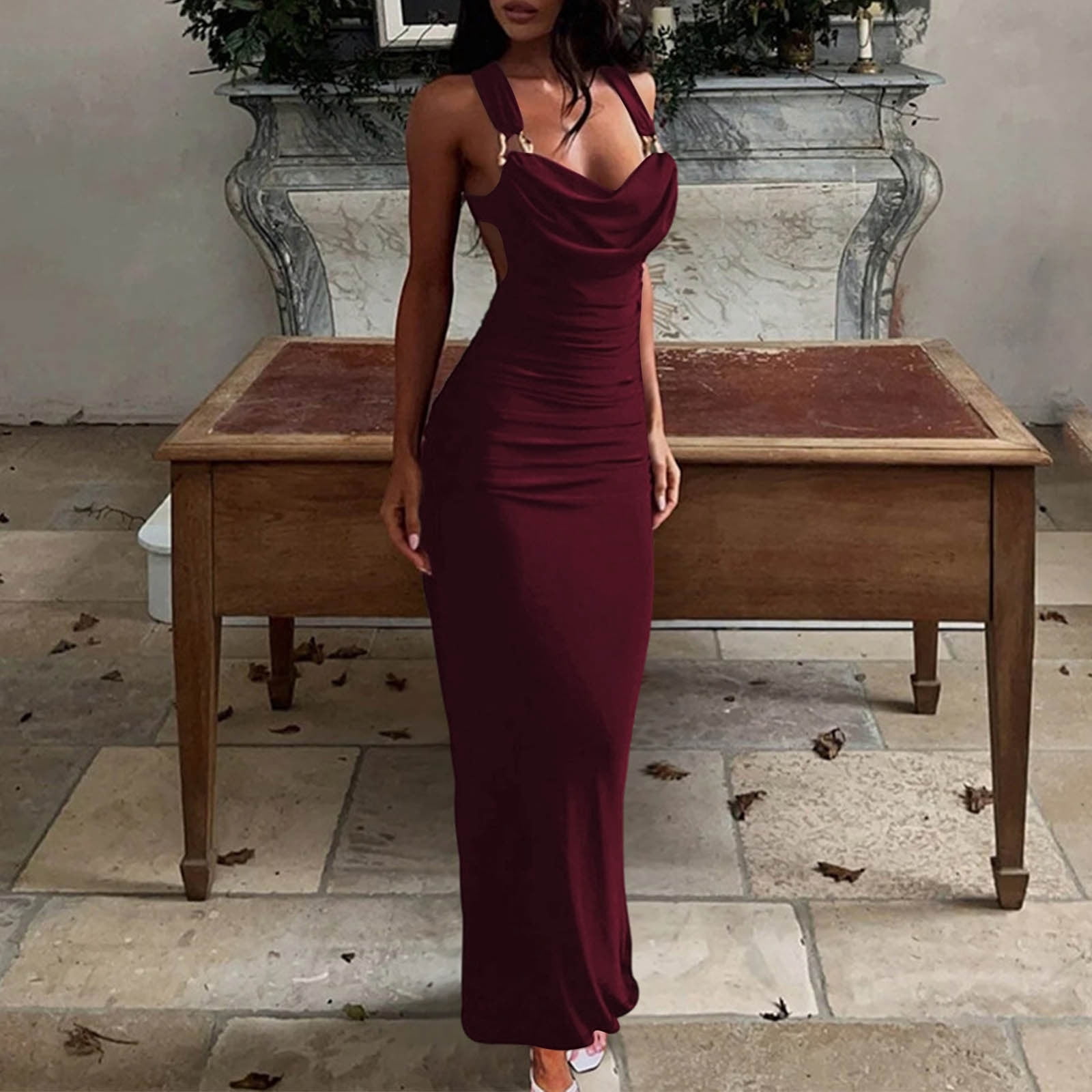 Bnwani Red Dresses for Women,Summer Dresses,Pleated,Solid,Tie,Open Back ...