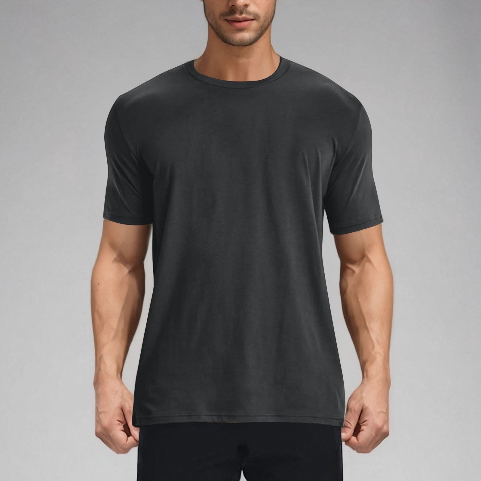 Bnwani Shirts for Men Quick Dry Tee Solid Color Active Shirts Dark Gray ...