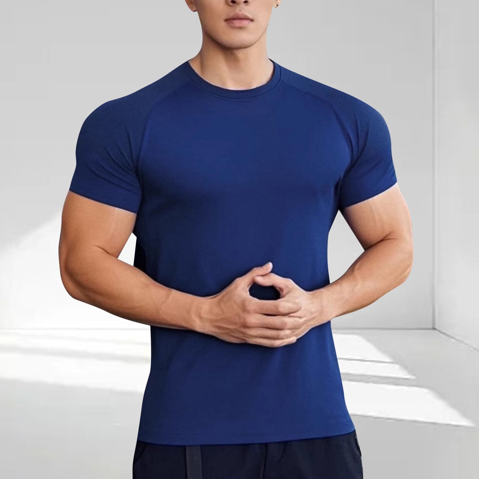 Bnwani Shirts for Men Quick Dry Tee Solid Color Active Shirts Navy M ...