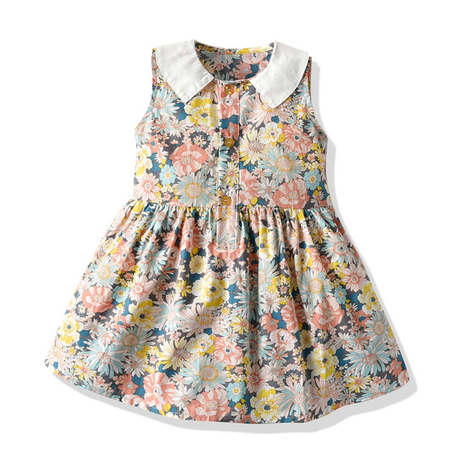 Bnwani Skirts for Girls Kids Sleeveless Sun Dress Flowers Dresses Holiday Beige Dresses 4 T ...