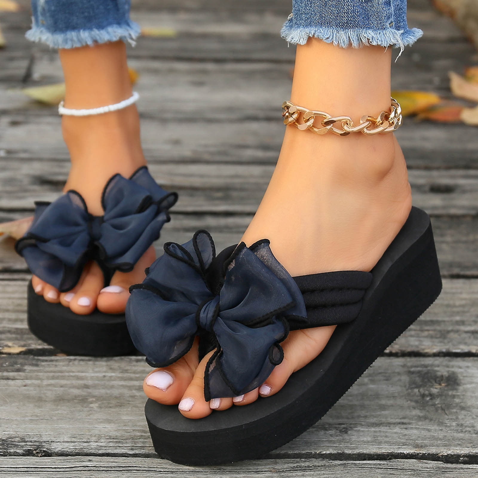 Bnwani Slides for Women,Slides Shoes,Beach,Platform,Casual,Bow,Dark ...
