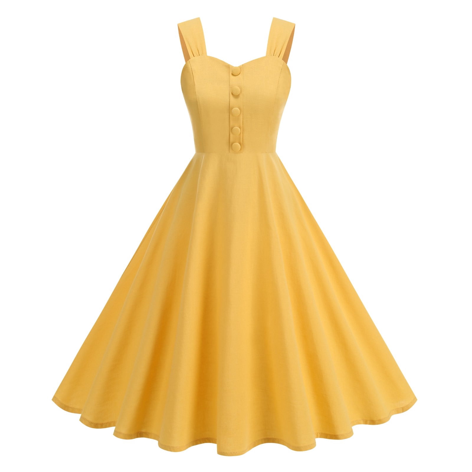 Bnwani Summer Dresses Womens Dresses Retro Flare V Neck A Line Yellow S