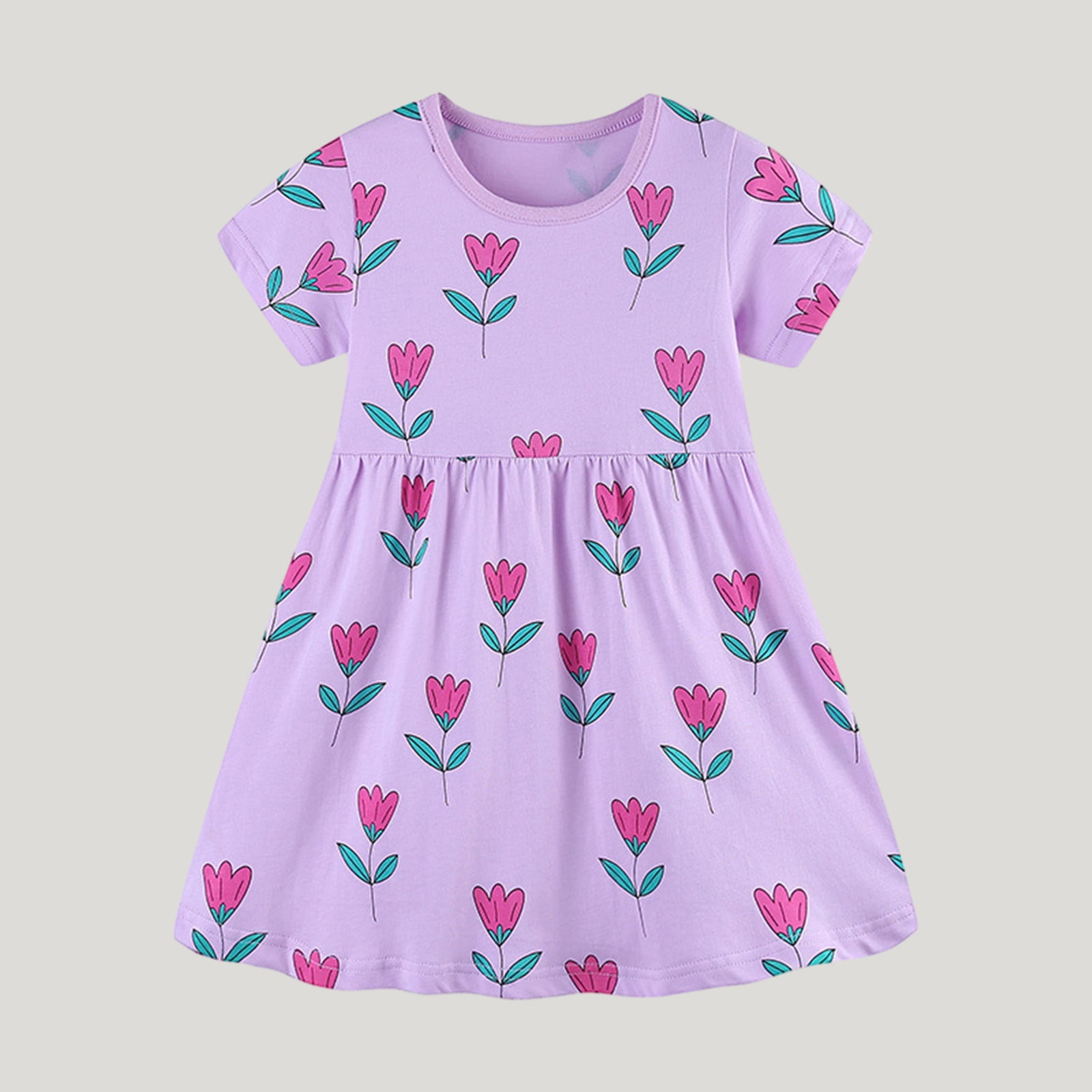 Bnwani Summer Skirts Girl Short Sleeve Sun Dress Flowers Dresses ...