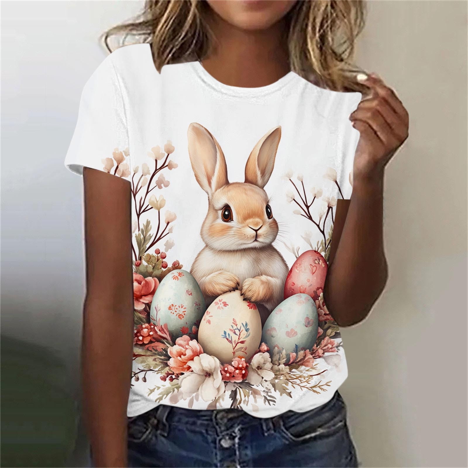 Bnwani T-Shirts Graphic,T-Shirts for Women,Casual,Easter,Crew Neck ...