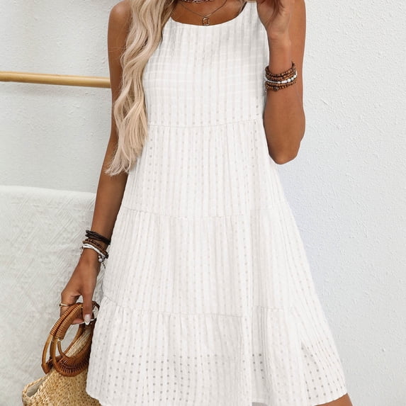 Bnwani White Dresses for Women,Womens Dresses Summer,Plaid,Crew Neck ...