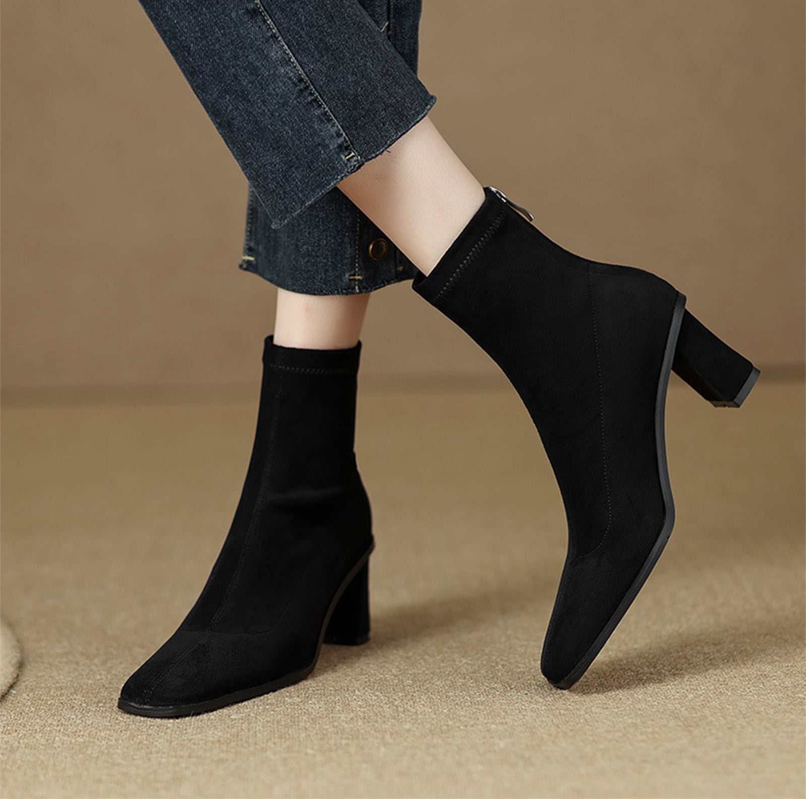 Bnwani Women Boots Retro Toe Zipper High-Heel Flat Leather Retro Boot ...