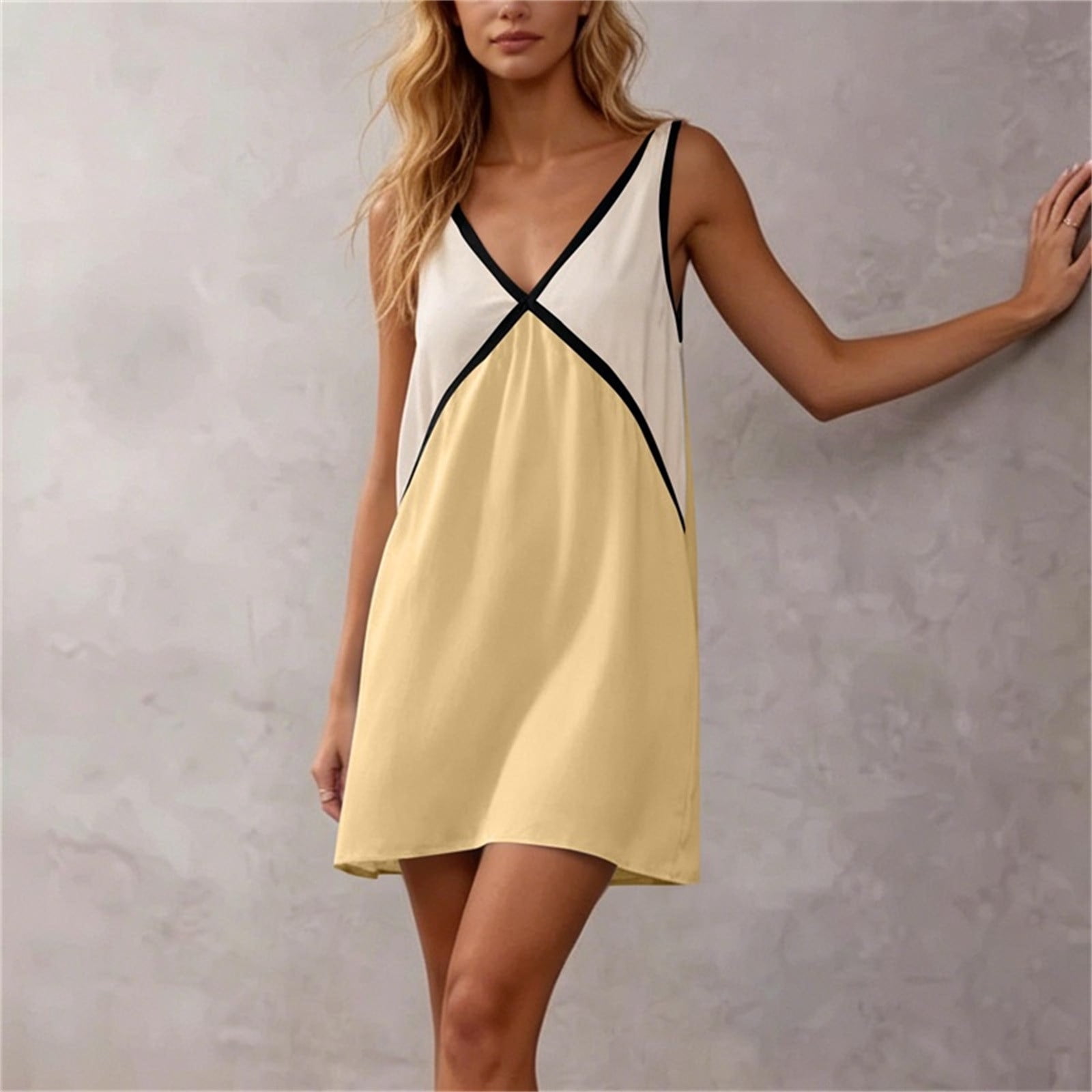 Bnwani Women Dresses for Summer,Dresses for Women,Color Block,V-Neck ...