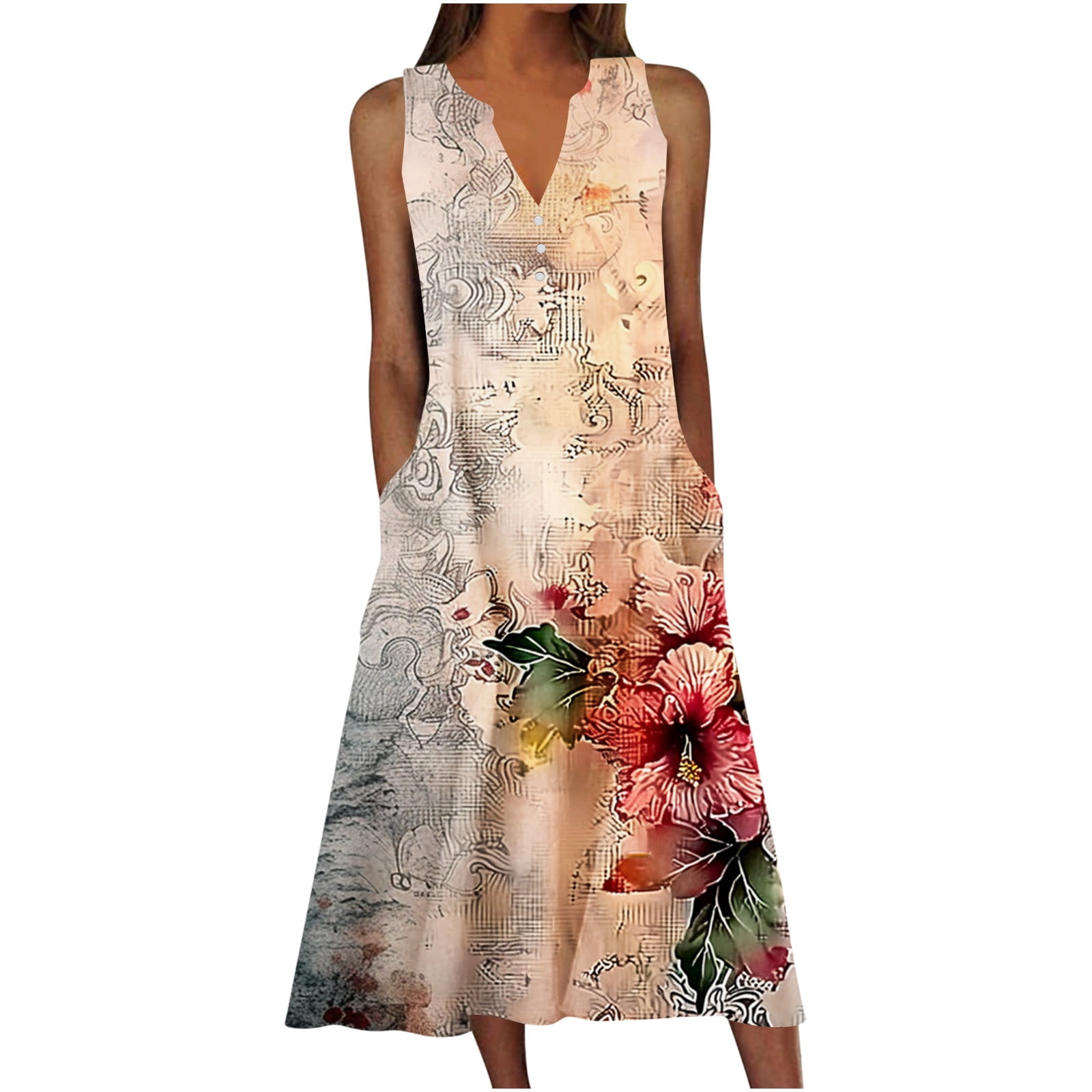Bnwani Women's Dresses,Summer Dresses,V-Neck,Casual,Ankle Length ...