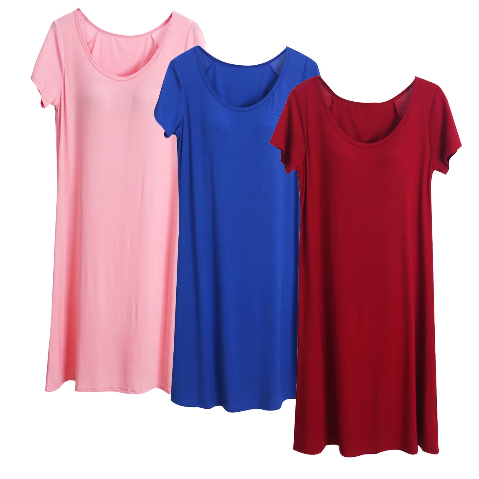 Bnwani Womens Nightgown Fashion Short Sleeve Homewear Outside Solid ...