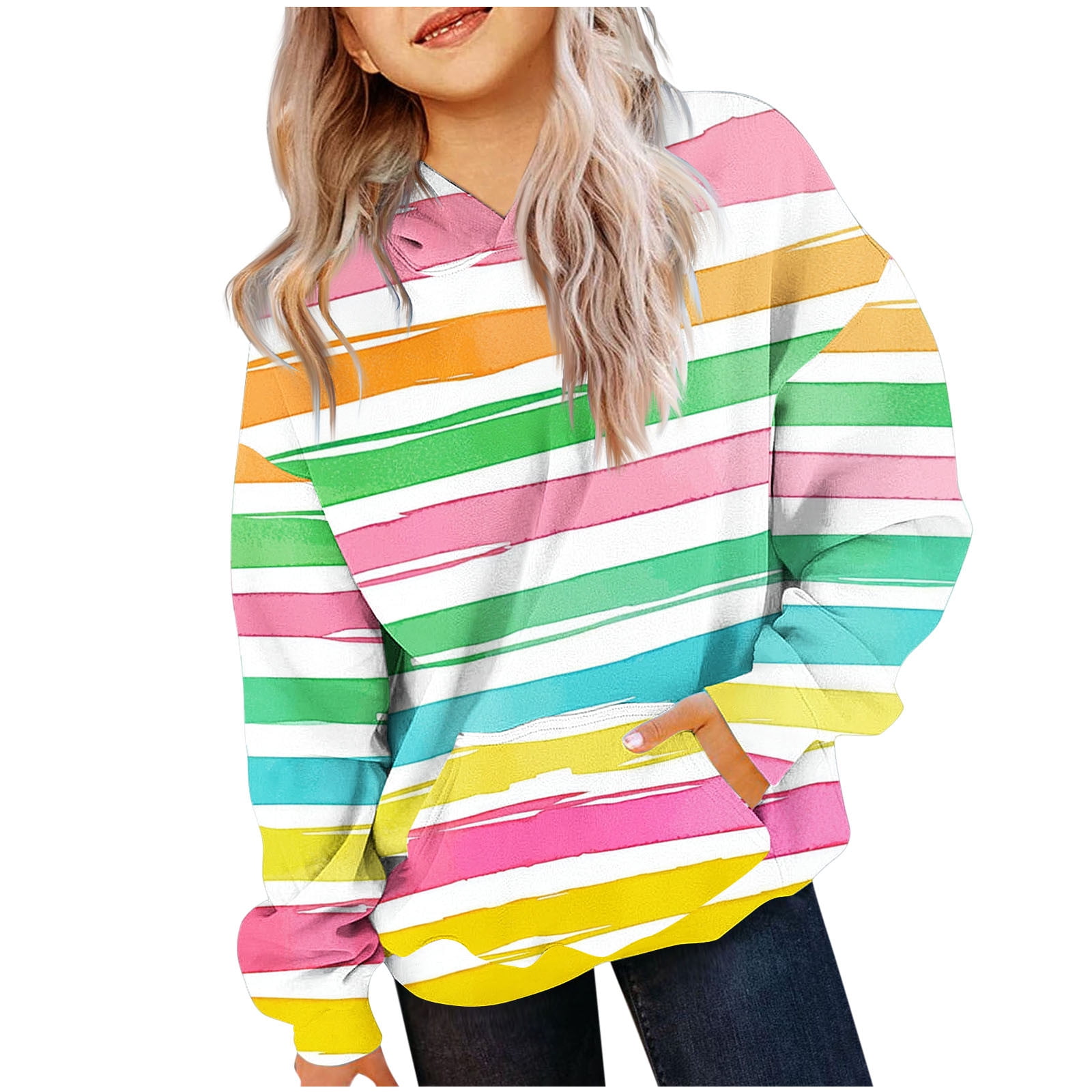 Bnwani Crew Neck Sweatshirts for Kids Long Sleeve Fleece Casual Striped ...