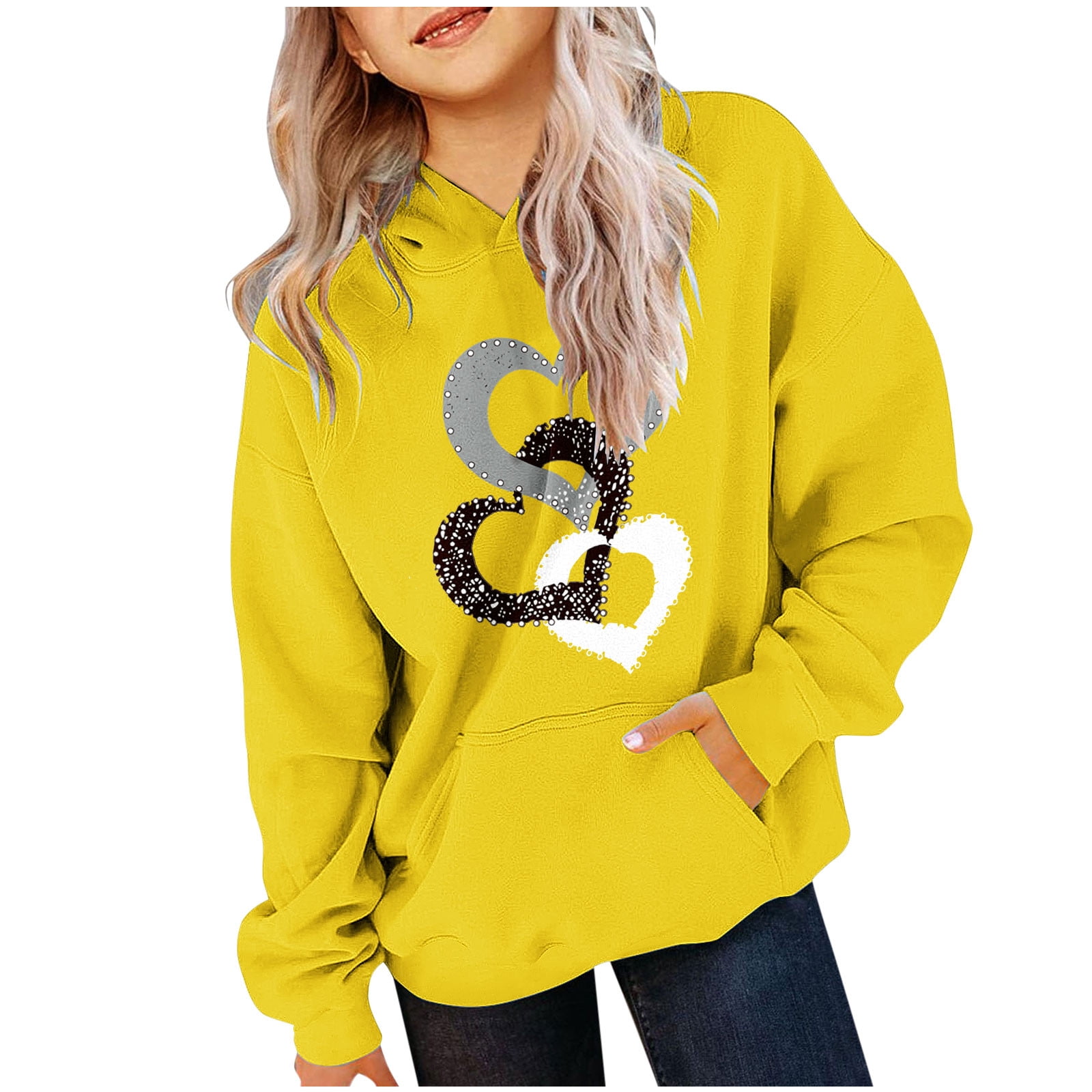 Bnwani Crew Neck Sweatshirts For Kids Long Sleeve Heart Print Pocket bnwani-crew-neck-sweatshirts-for-kids-long-sleeve-heart-print-pocket