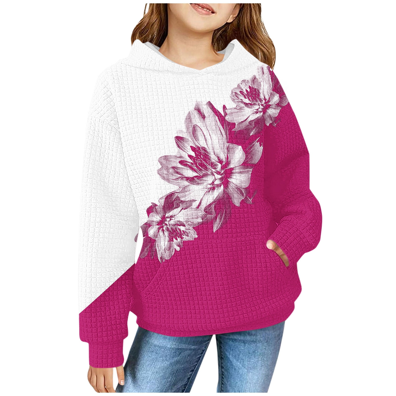 Bnwani Girls Hooded Sweatshirts without Zipper Long Sleeve Solid Print ...