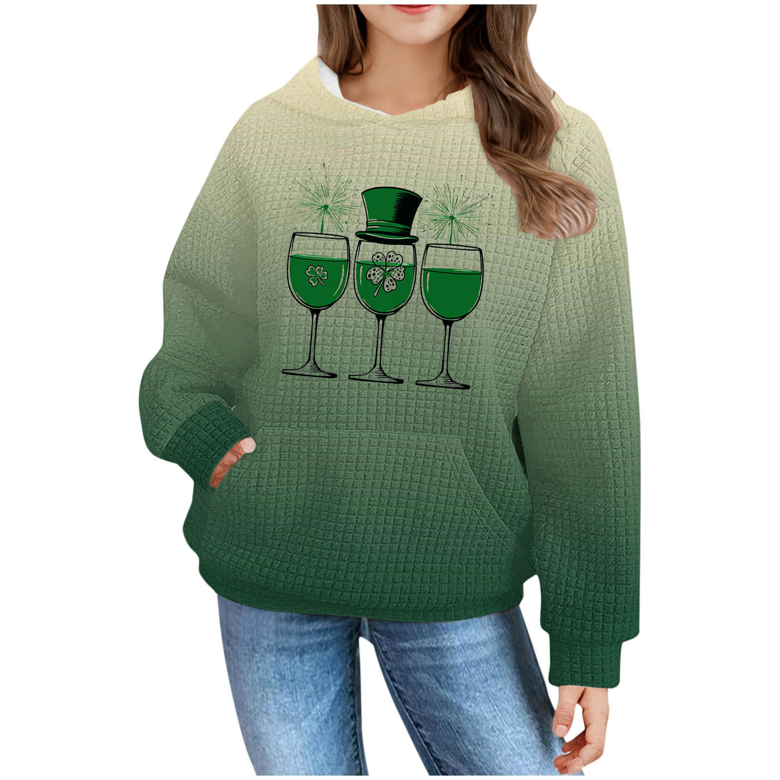 Bnwani Hoodie Sweatshirt for Girls Crew Neck Long Sleeve Gradient Green ...