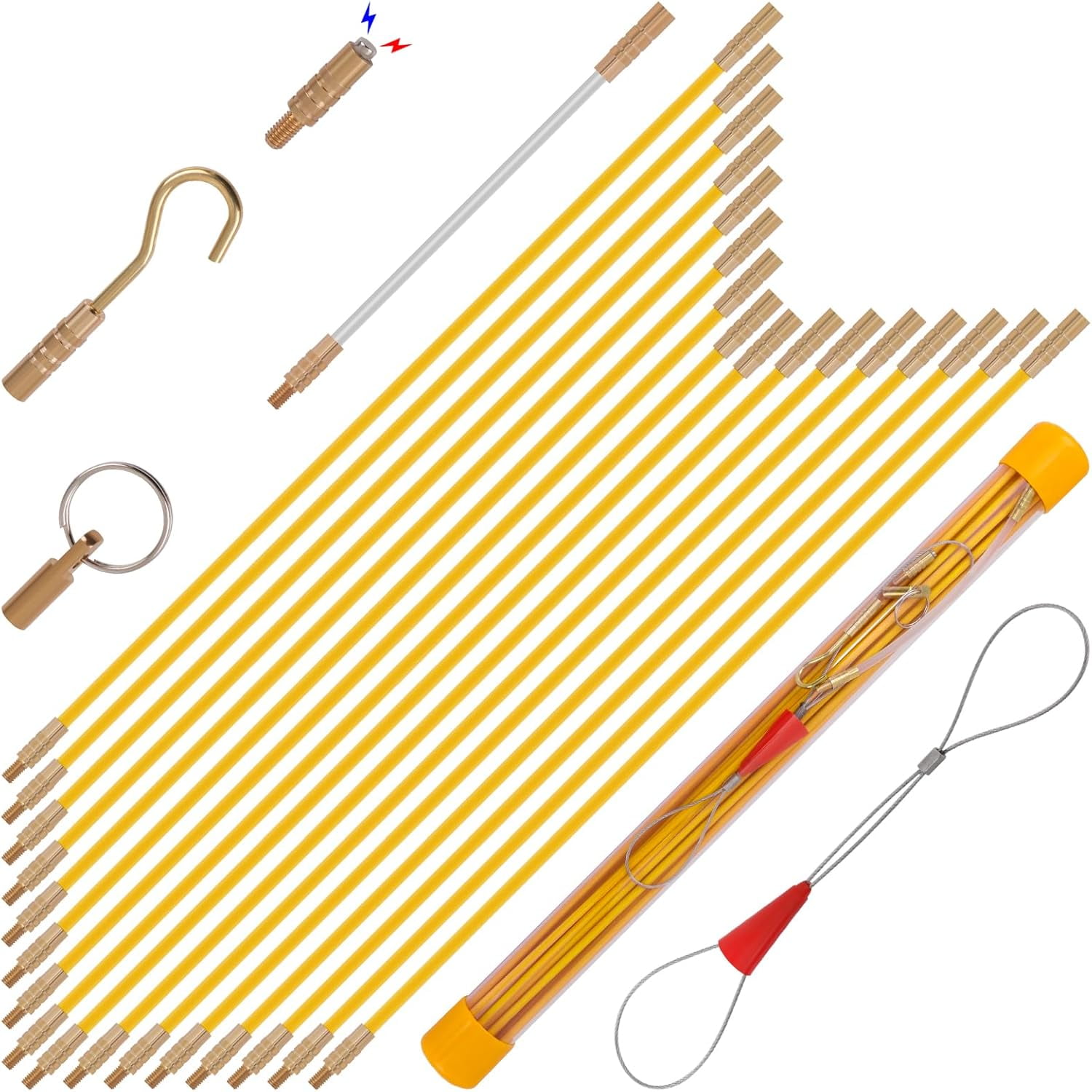 Bo 22FT Fiberglass Running Elecical Wire Cable Pulling Fish Tape kit in ...