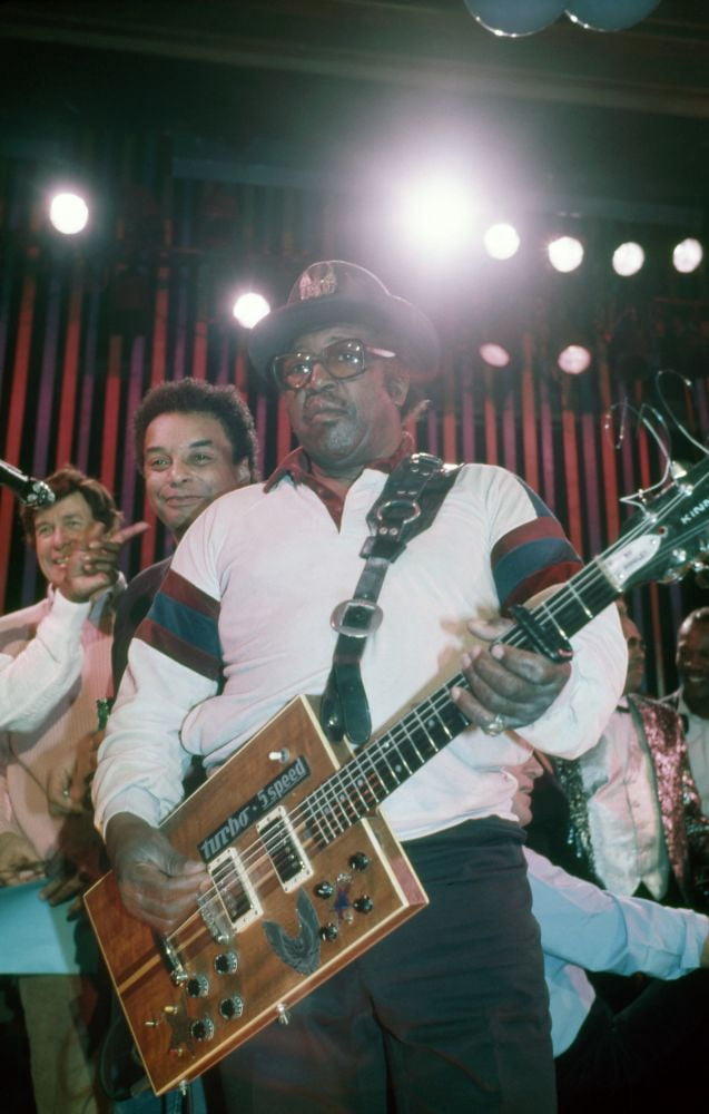 Bo Diddley (aka Ellas McDaniel), performing, circa 1980. Photo: Oscar ...