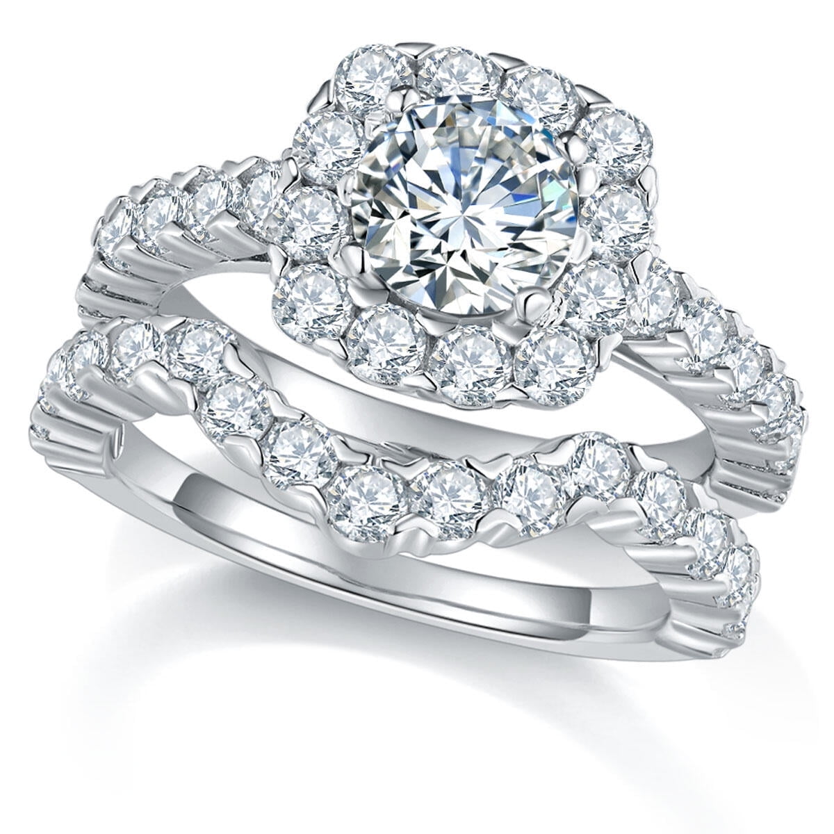 Bo.Dream 3.2ct Moissanite Wedding Bridal Set S925 Sterling Silver Halo ...