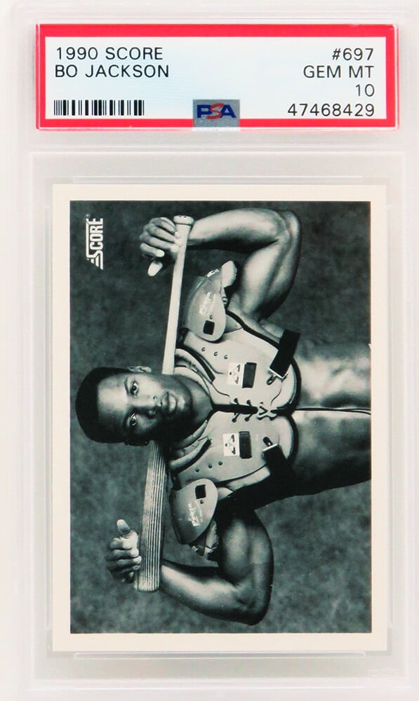 Bo Jackson 1990 Score Baseball #697 B&W Bat On Shoulder Pads Card - PSA ...
