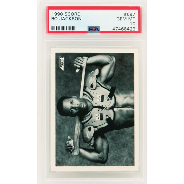 Bo Jackson 1990 Score Baseball #697 B&W Bat On Shoulder Pads Card - PSA ...