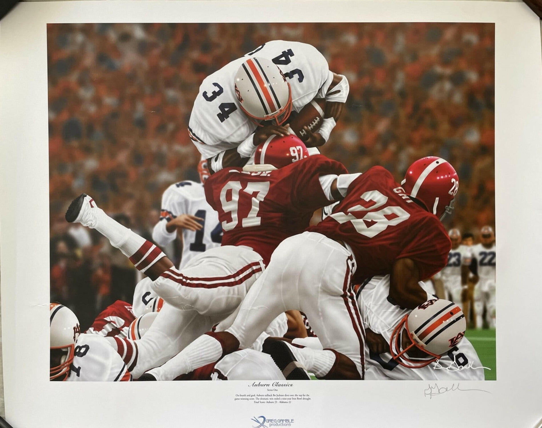 Bo Jackson Auburn Tigers 2007 Over the Top 19x24 Greg Gamble art print ...