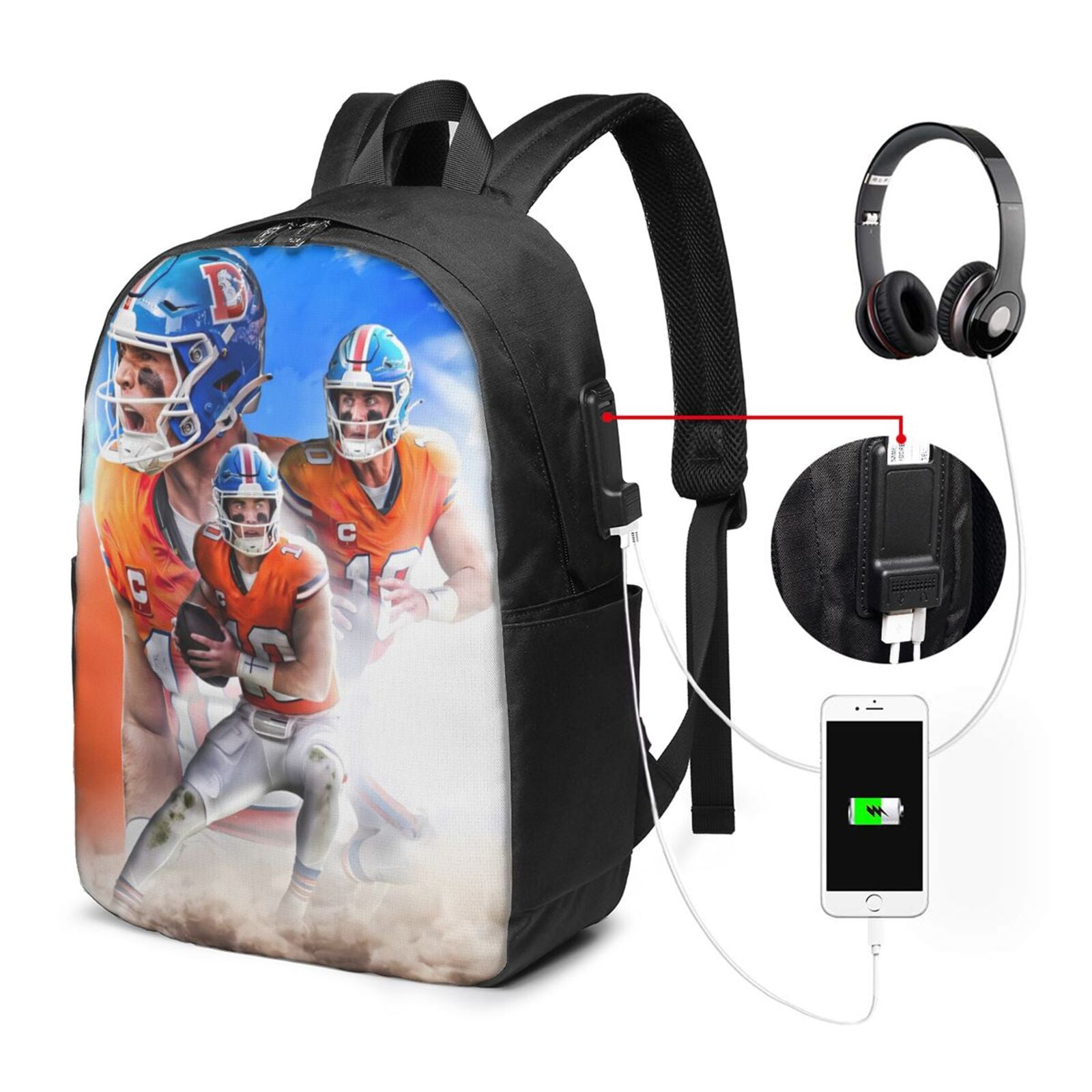 Bo Nix Custom Laptop Backpack, Football Team Logo Fan Backpack, Large ...