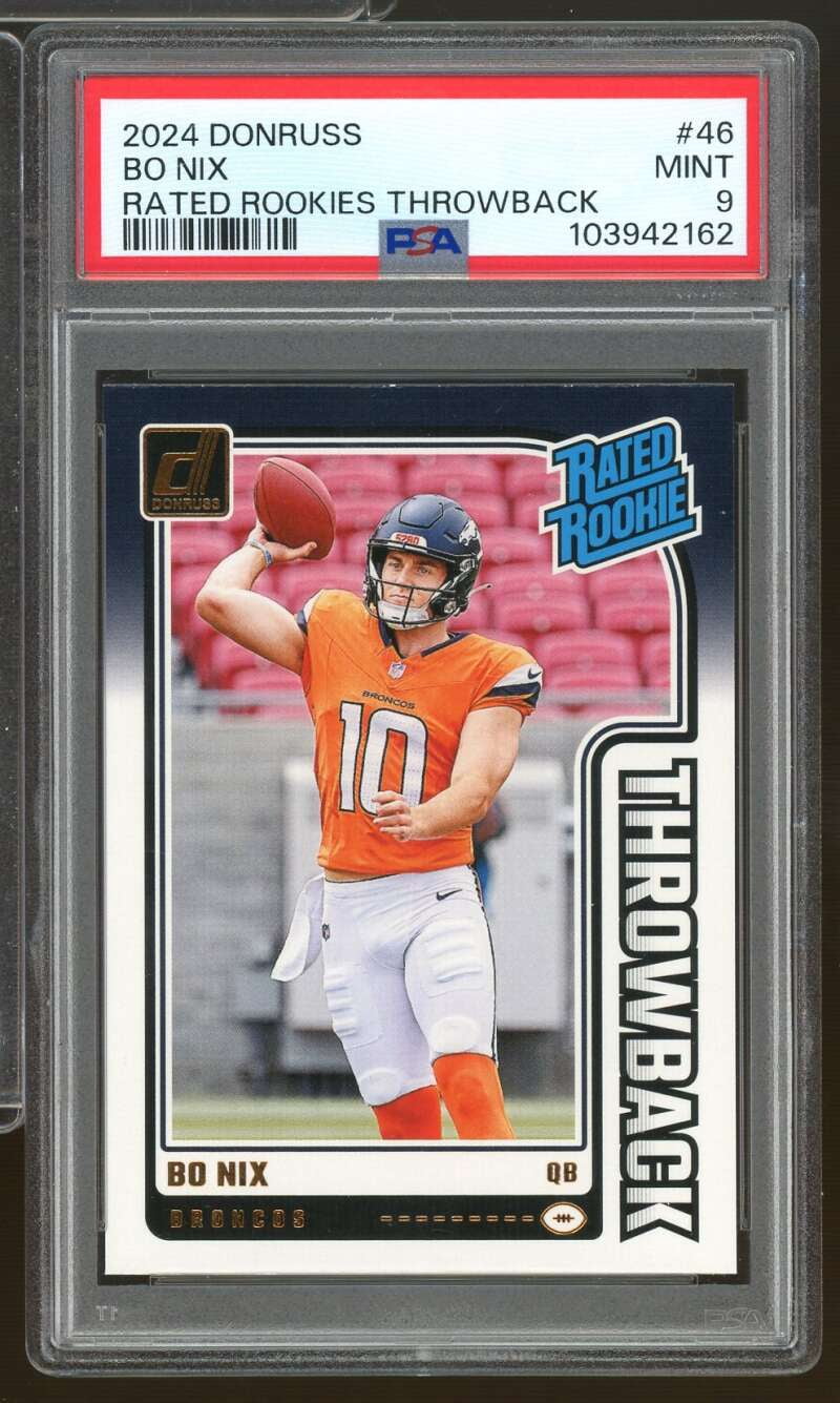 Bo Nix Rookie Card 2024 Donruss Rated Rookies Throwback #46 PSA 9 ...