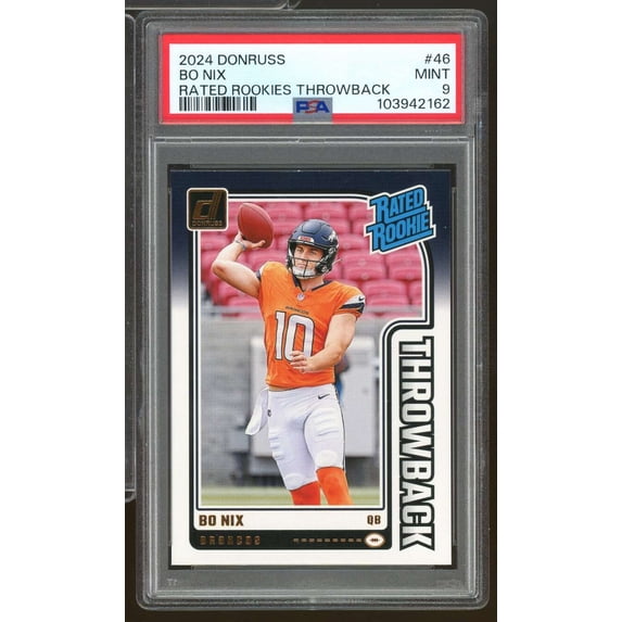 Bo Nix Rookie Card 2024 Donruss Rated Rookies Throwback #46 PSA 9 ...