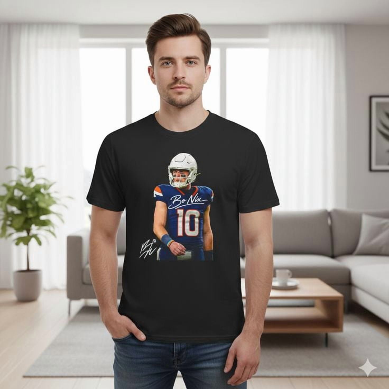 Bo Nix T-Shirt Denver Autograph Edition Broncos , Football Fan Graphic ...
