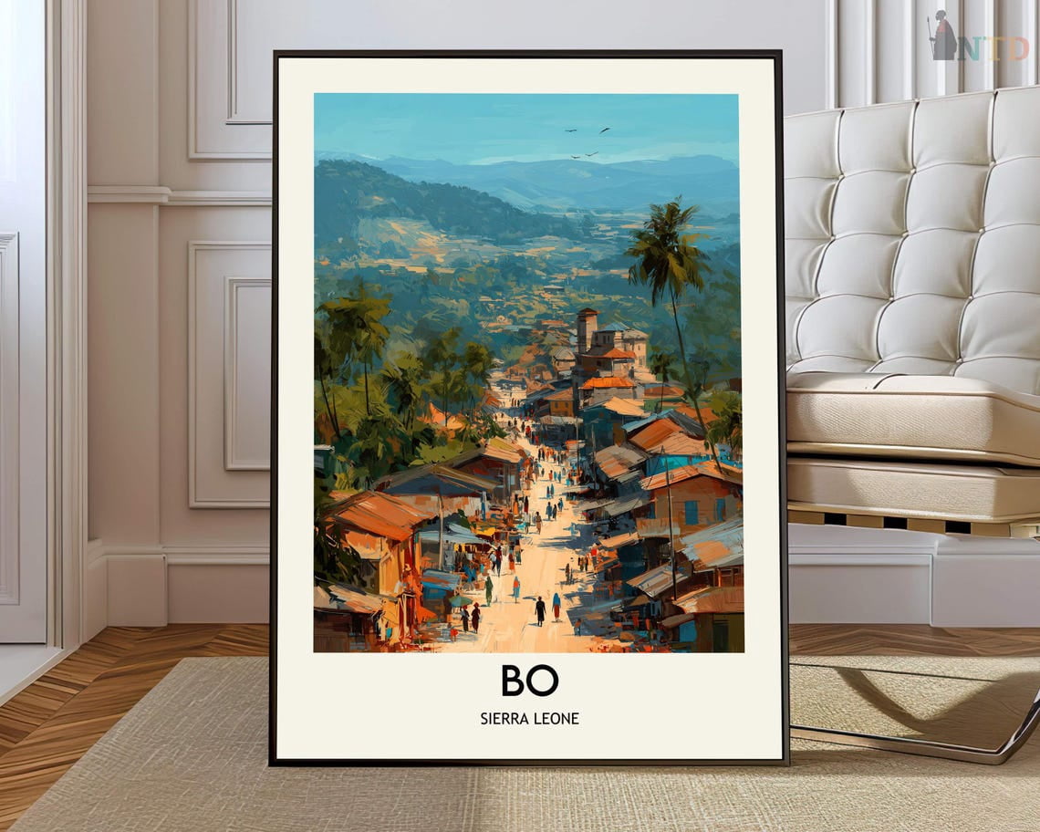 Bo Sierra Leone City Map Wall Art Travel Decor Photo Print, Stretched ...
