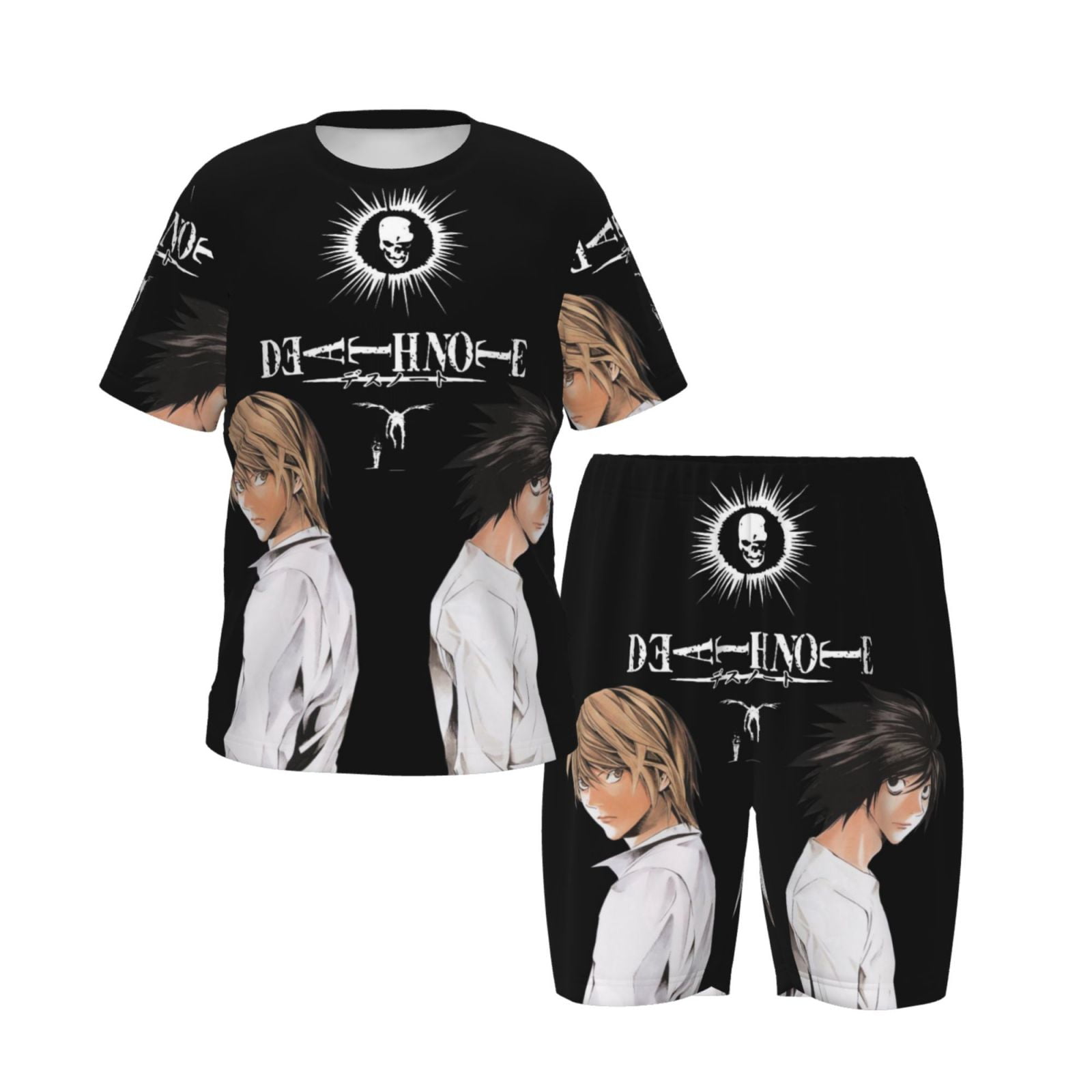 Bo-Ys Gir-Ls Death N0-Te Pajamas Set Cartoon Shirt With Shorts Set Summer Sleepwear For Home ...
