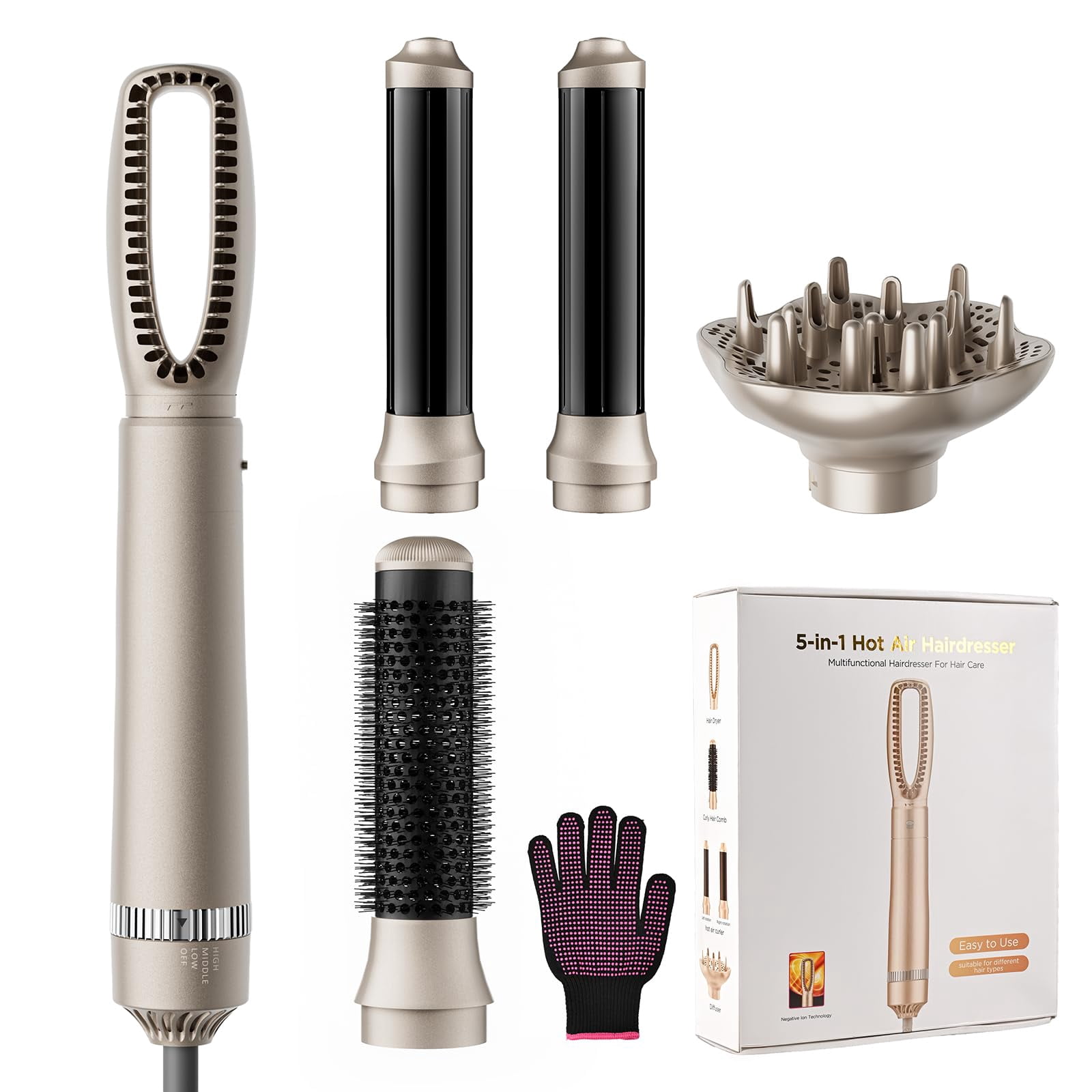 Bo'laiya 5-in-1 Hot-Air Brushes Brush for Straightening, Curling ...