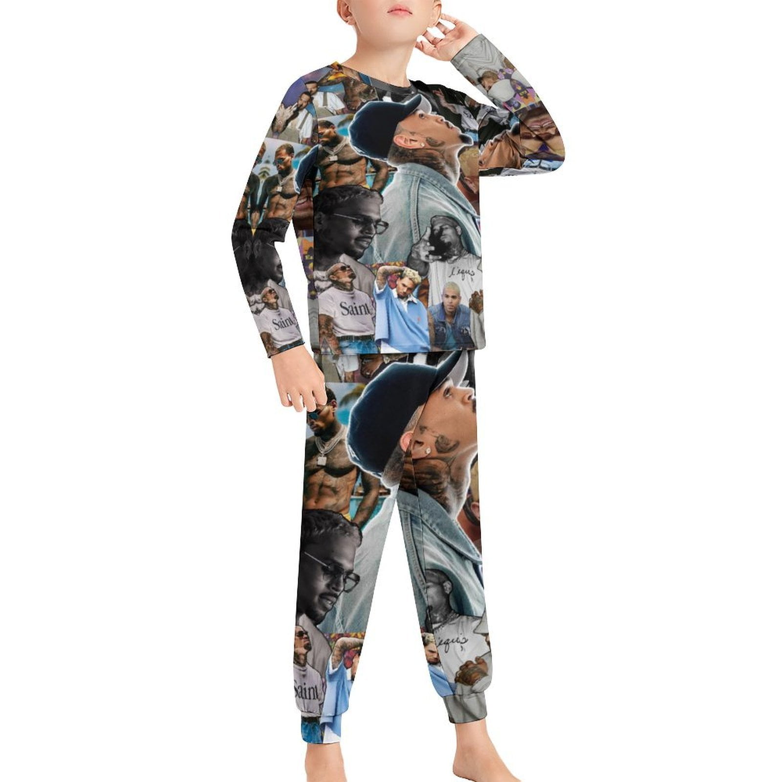 Bo-Ys Gir-Ls Chris Bro-w Pajamas Set Tee Shirt Pants Set Cartoon Clothes Outfit - Walmart.com